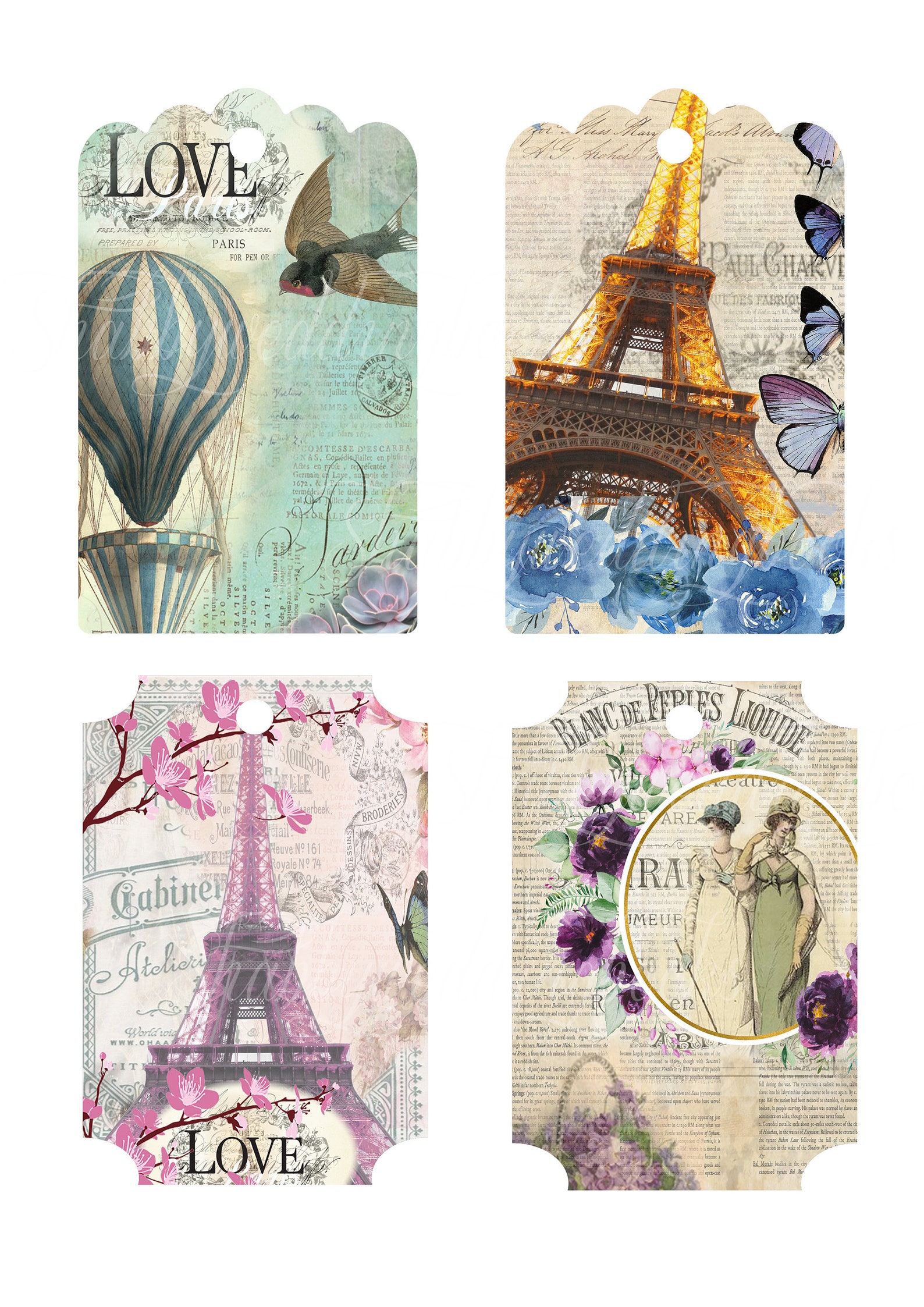 7 Vintage Paris French Printable Pages, for Junk Journalling or ...