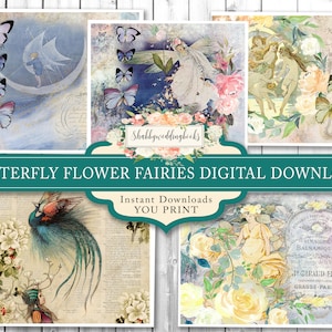 Butterflies, Fairies, Flowers and Bird Digital Download, 6 Printable ...