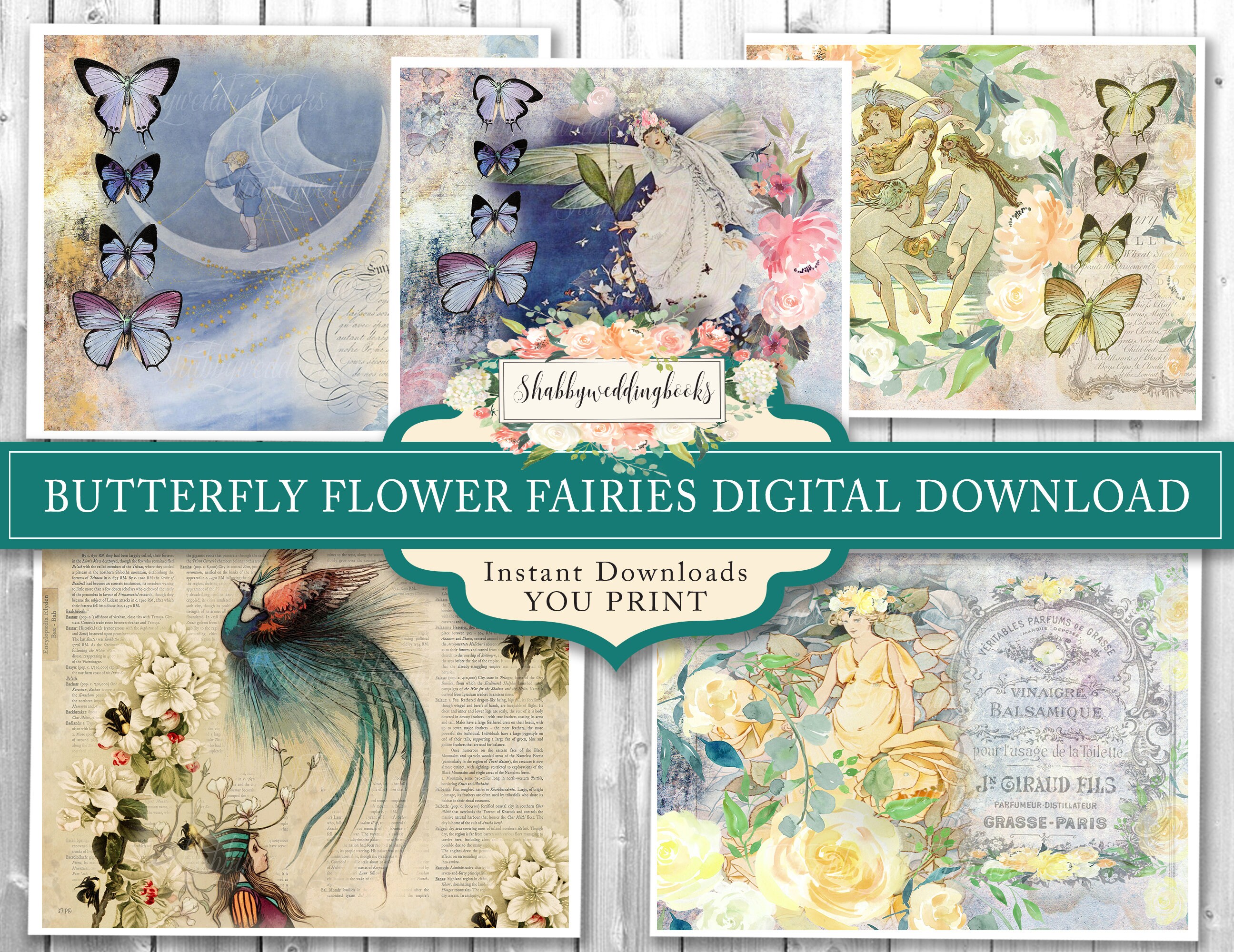 Butterflies, Fairies, Flowers and Bird Digital Download, 6 Printable ...