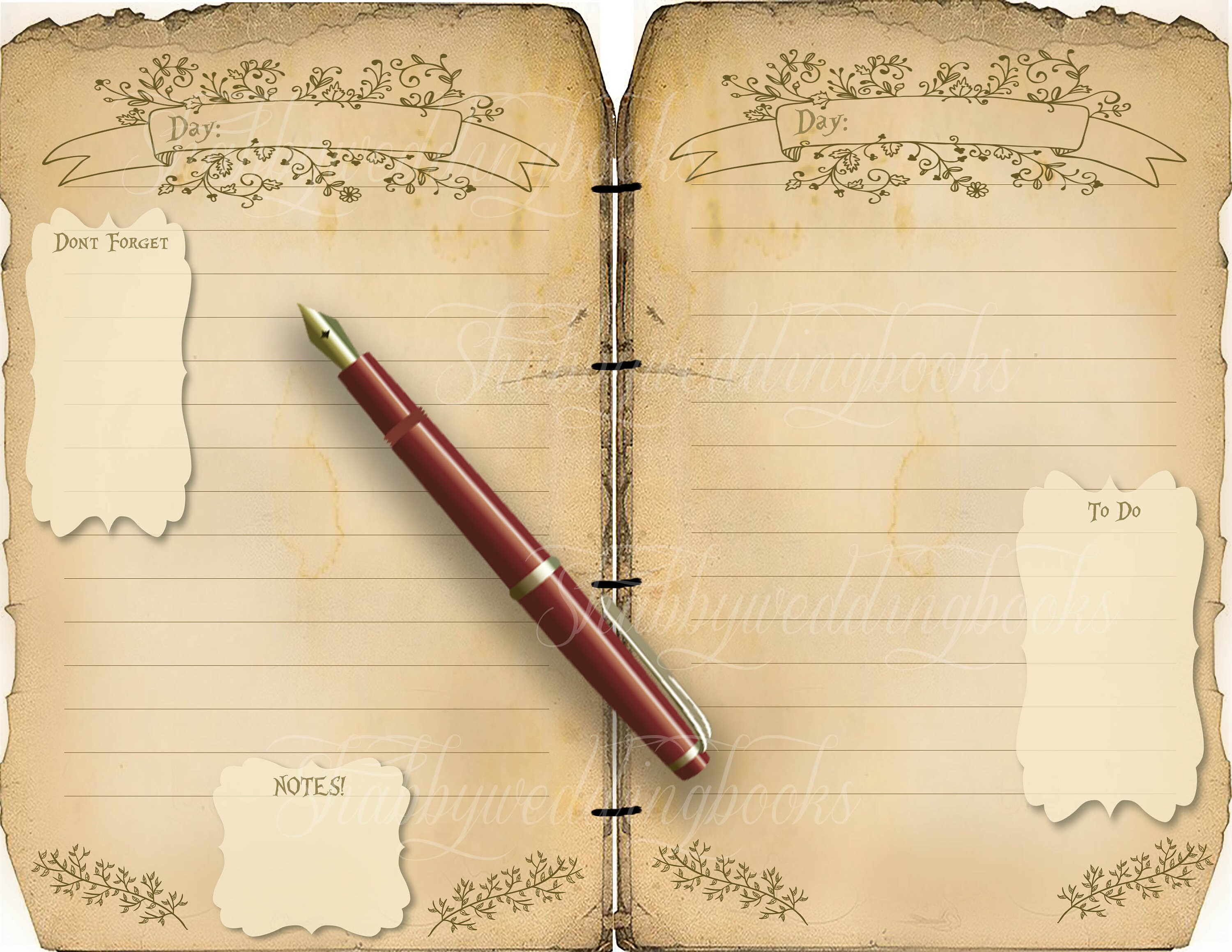 Printable Digital Diary Page, Vintage Junk Journal Page, Scrapbook Page ...