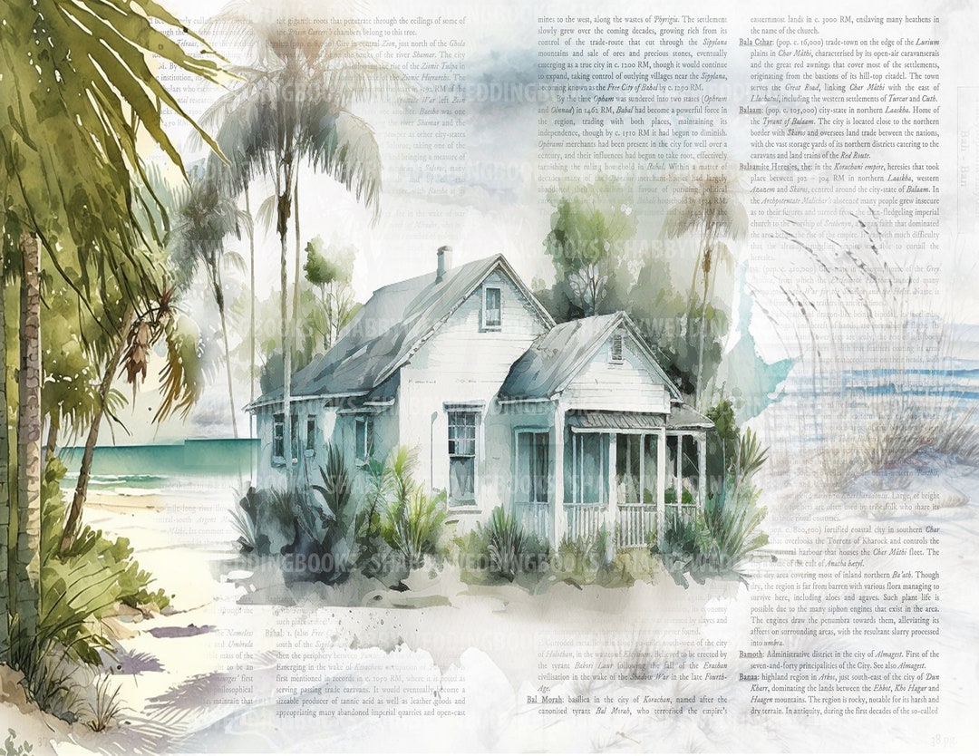 The Beach House, Set of 6 Digital Printable Pages, Watercolor Pages for ...