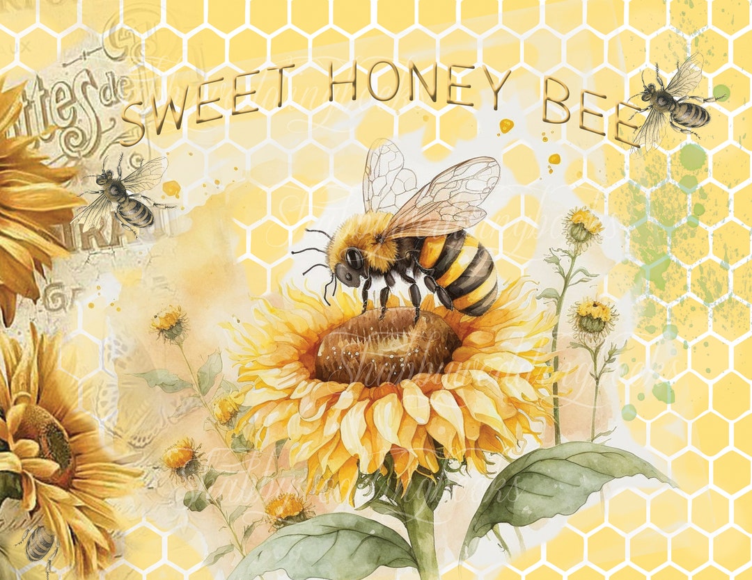 Set of 7 Bee and Honeycomb Scrapbooking Papers, Honey Bees in ...