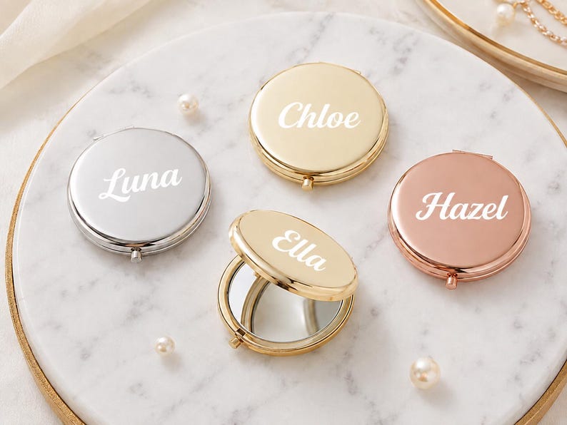 Personalized Compact Mirror, Custom Pocket Cosmetic Mirror, Bridesmaid ...