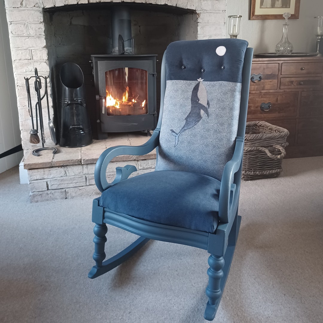 Antique Rocking Chair With Stunning Blue Whale Appliqued Design. Unique ...