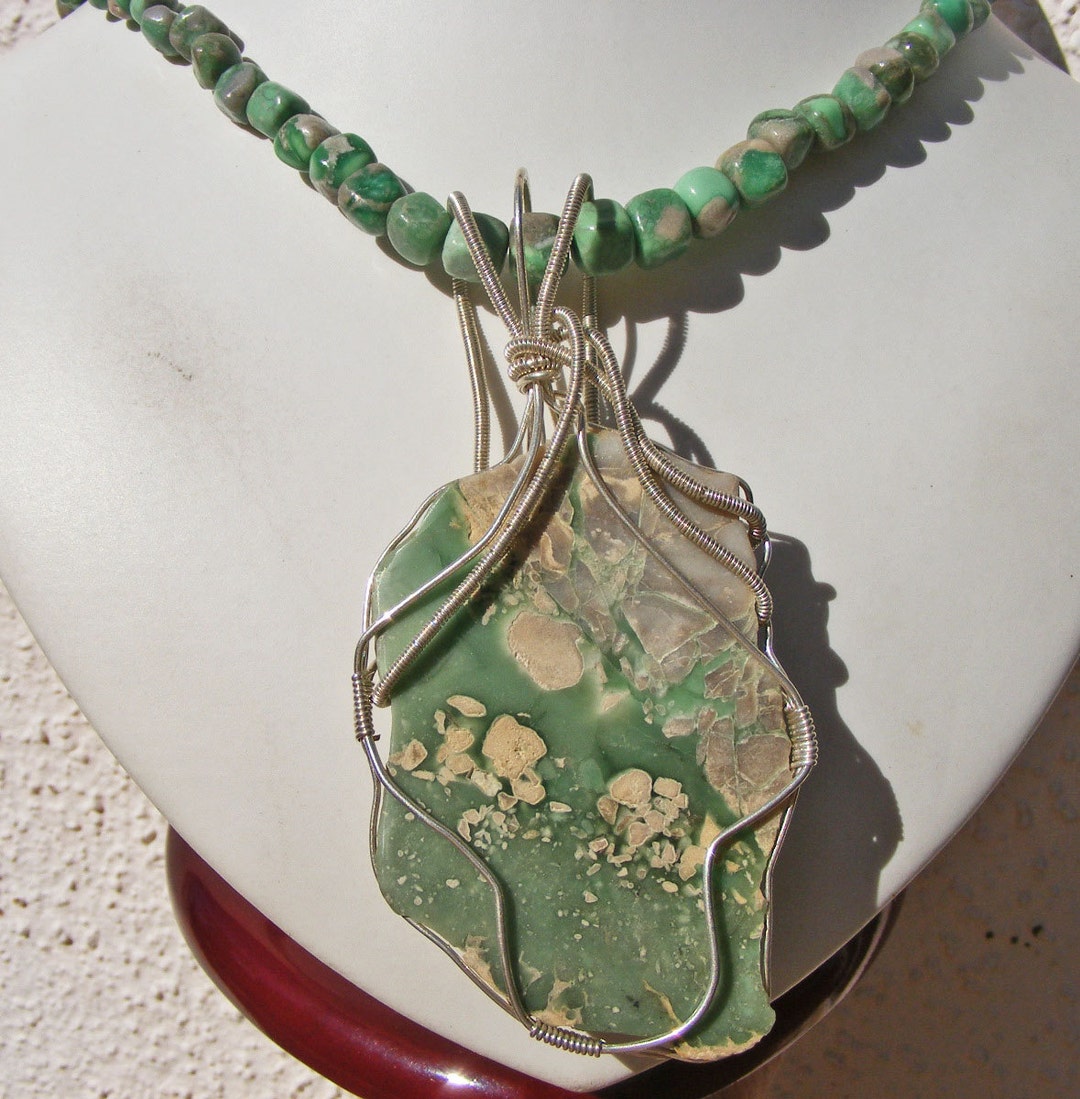 VARISCITE Pendant Mined in Utah, Wire Wrapped in Sterling Silver - Etsy