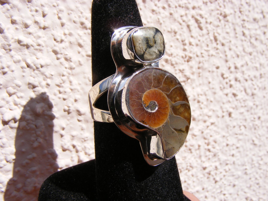 Fossil Ammonite Sterling Silver Ring With Chiastolite, Size 8 1/2 - Etsy