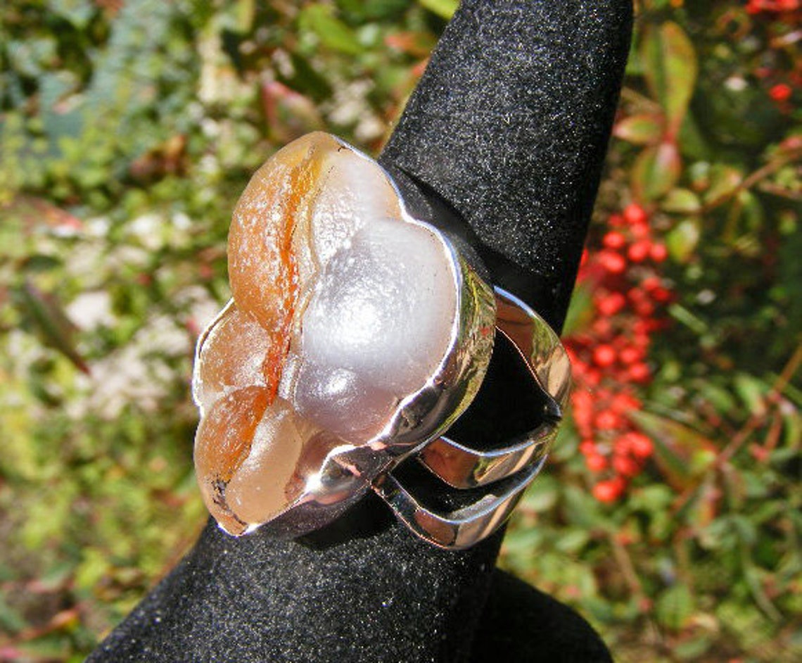 FIRE AGATE RING, Rough, Natural Fire Agate, Size 9, Interesting Earthy ...