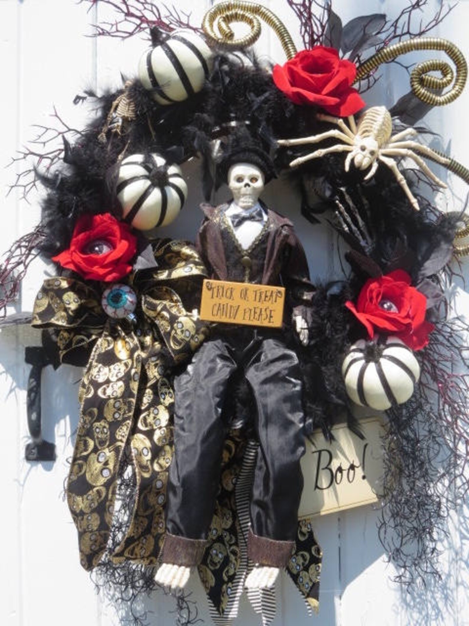 Skeleton Halloween Door Wreath Spooky Halloween Wreath Black - Etsy