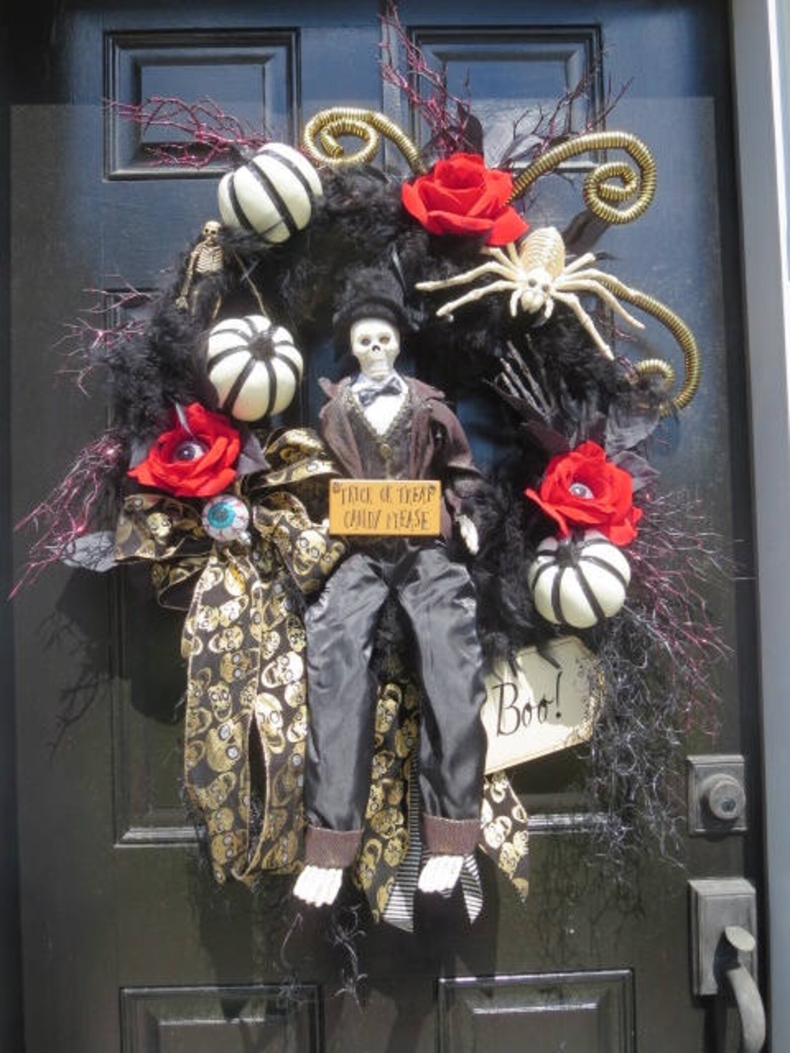 Skeleton Halloween Door Wreath Spooky Halloween Wreath Black - Etsy