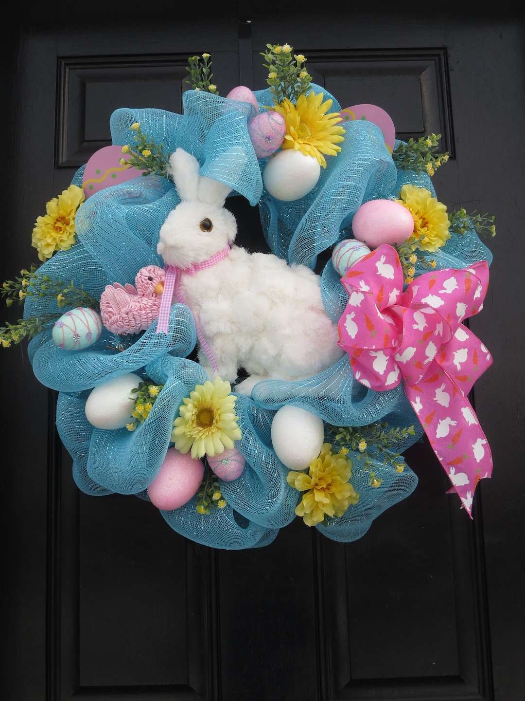 Easter Bunny Door Wreath, Spring Decor, Front Door Wreath for Easter ...
