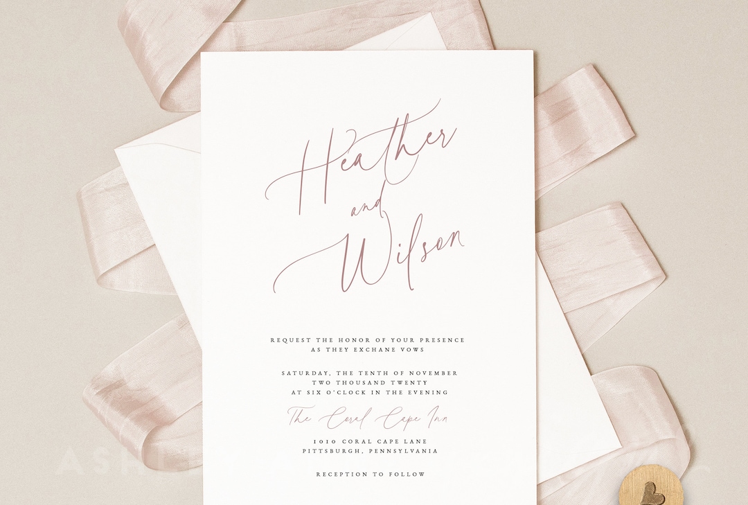 Calligraphy Wedding Invitation: Modern Mauve Invite - Etsy