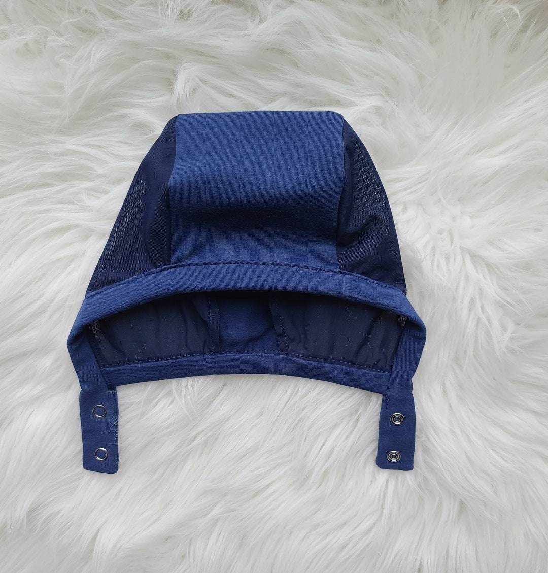 Lilnells Hat for Babies With Hearing Aids, Navy Blue Mesh Hat, Hat With ...