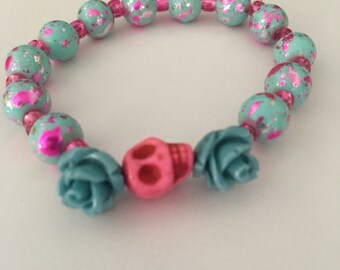 Double Sided Sugar Skull Bracelet - Etsy
