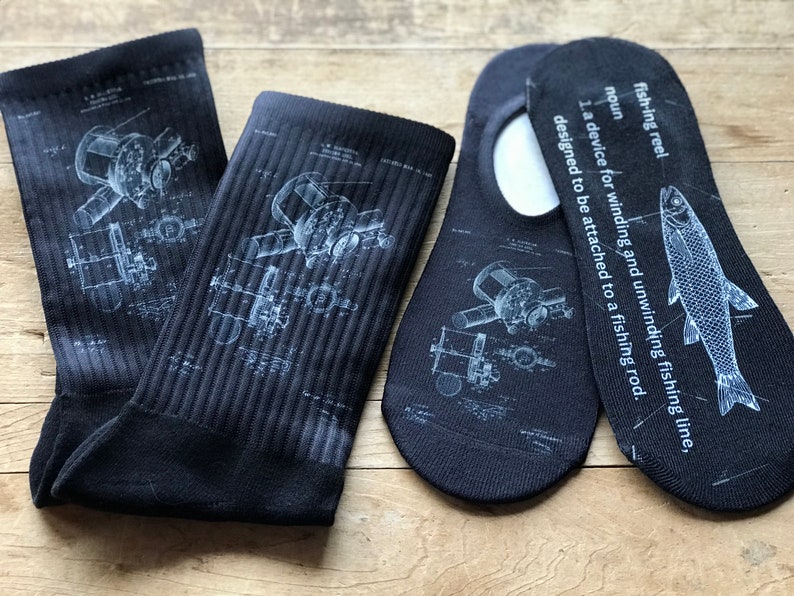 Fishing Reel Schematic His & Hers Socks | Couples Gift | His and Hers ...
