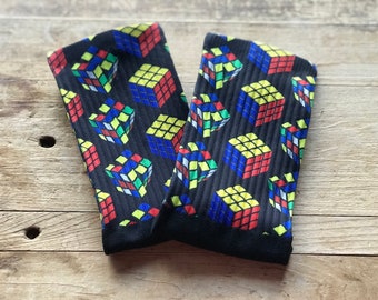 Cubes All Over Black Rubik's Cube Socks Fun Socks for Men, Women, Adult ...