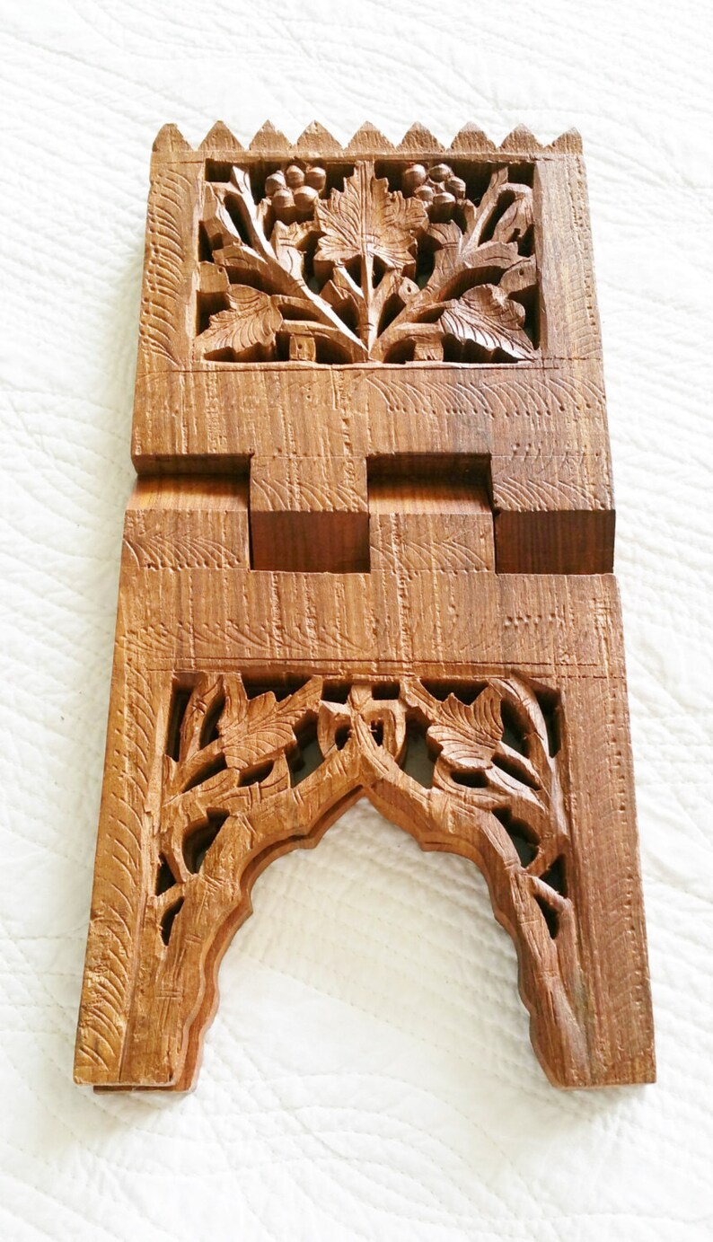 Vintage Romantic Home Teak Carved Floral Lattice Book Display - Etsy