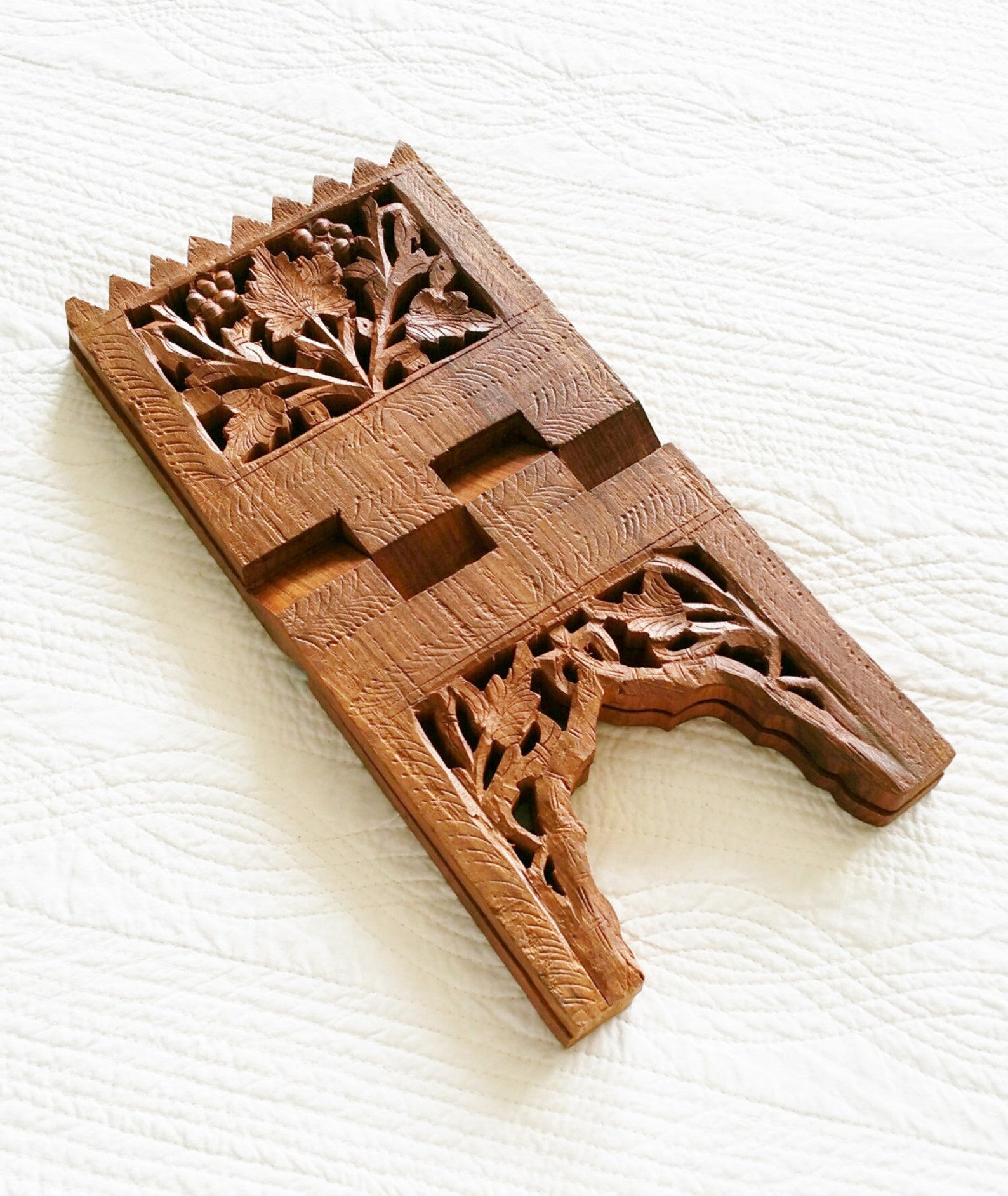 Vintage Romantic Home Teak Carved Floral Lattice Book Display - Etsy