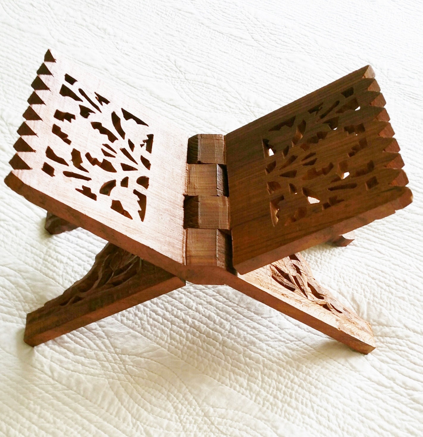 Vintage Romantic Home Teak Carved Floral Lattice Book Display - Etsy