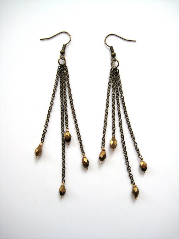 Items similar to Gold Bead Dangle Earrings on Etsy