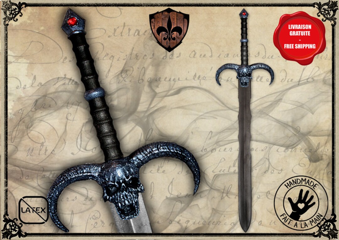 Skull (silver) Foam LARP Sword for Live Action Role Playing or Cosplay ...