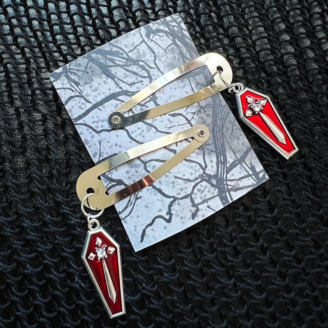 Red Coffin Cross Hair Clips - Etsy