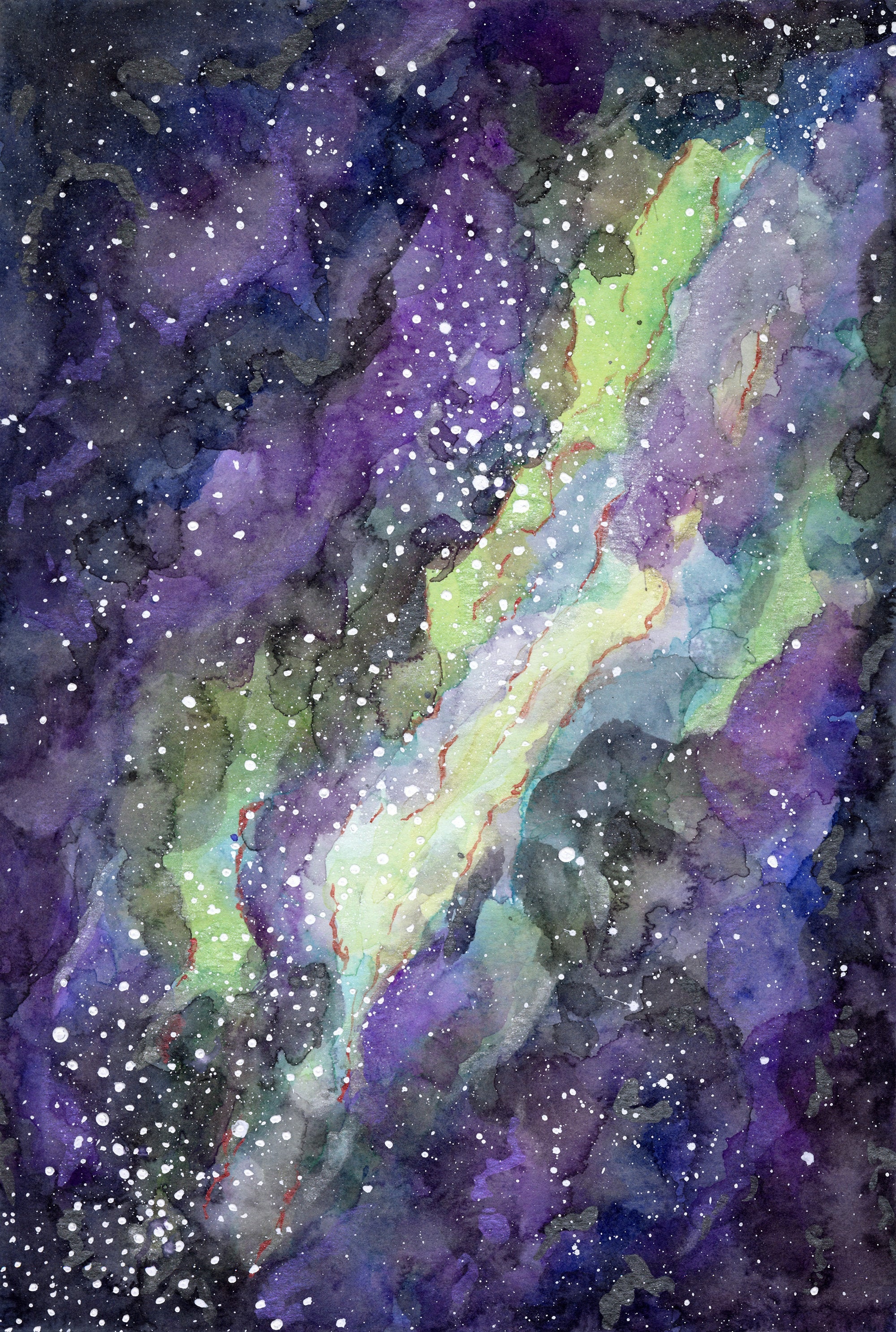 Metallic Galaxy Art Print green & Purple Nebula Art Space - Etsy