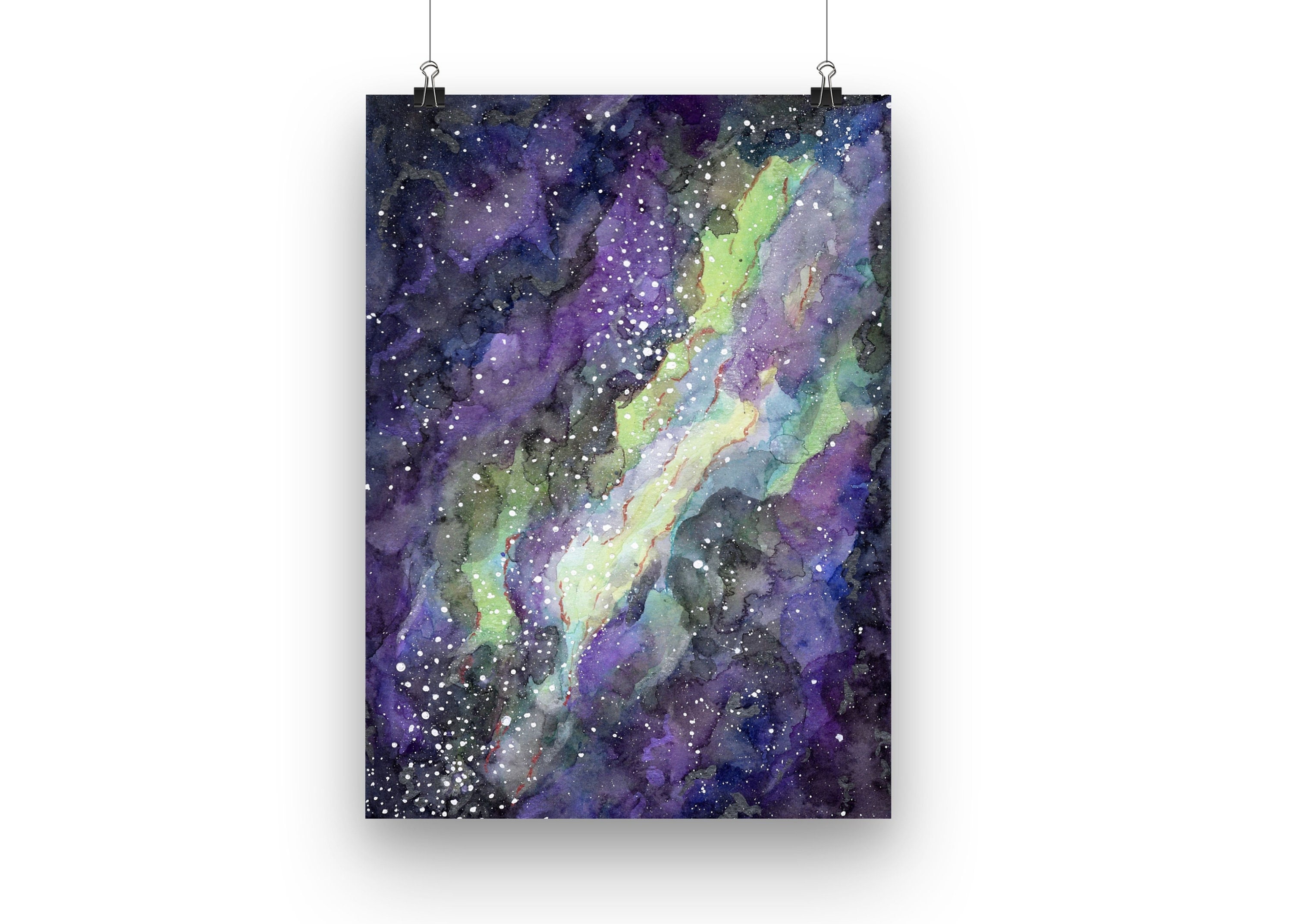 Metallic Galaxy Art Print green & Purple Nebula Art Space - Etsy