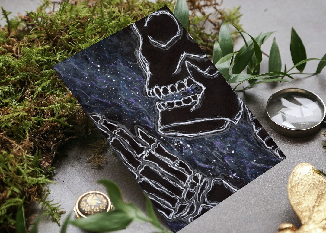 Praying Skeleton with Galaxy background Metallic Watercolour Print ...