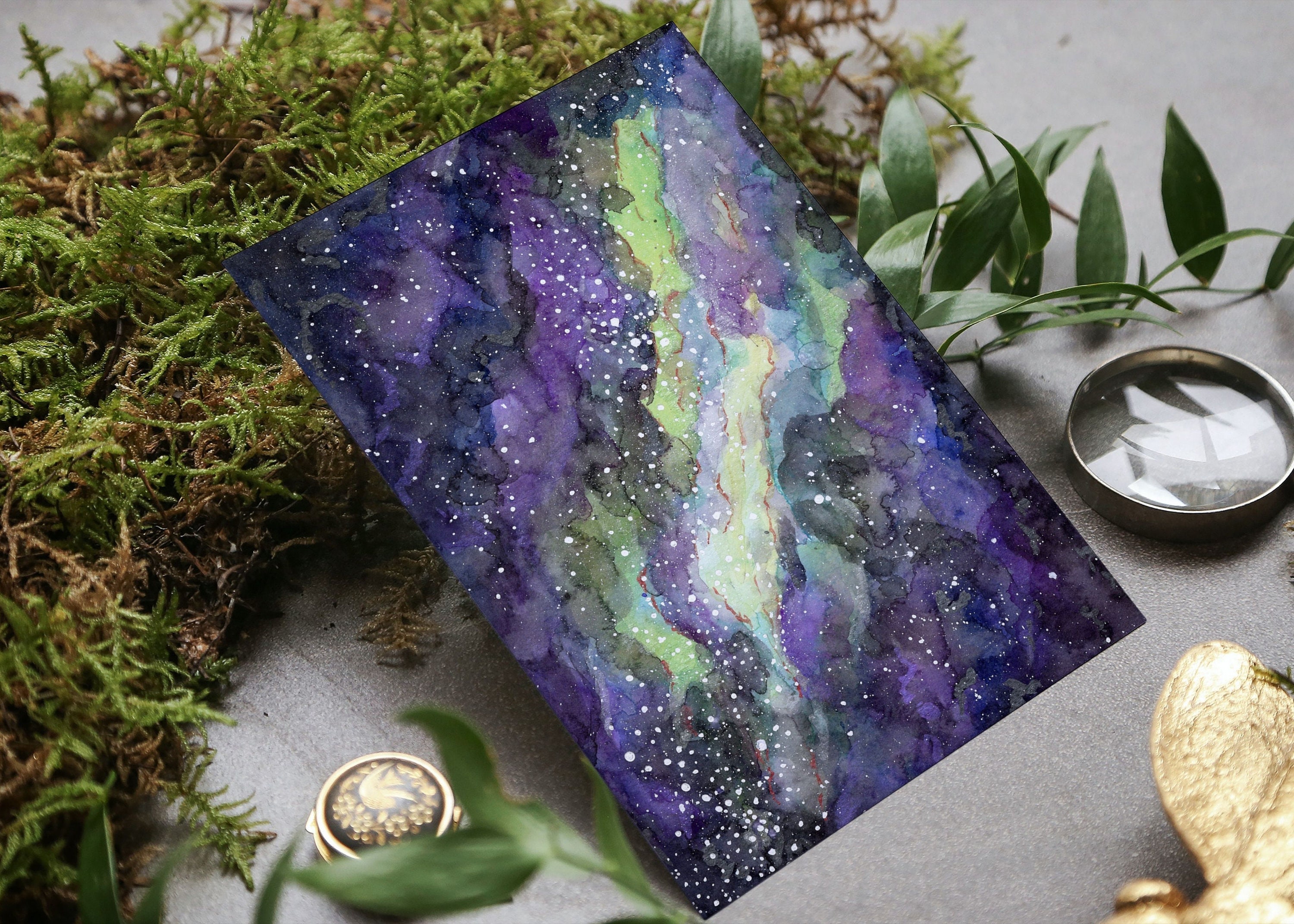 Metallic Galaxy Art Print green & Purple Nebula Art Space - Etsy
