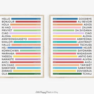 Set of 2 Hello & Goodbye in Different Languages | Colourful Typography ...