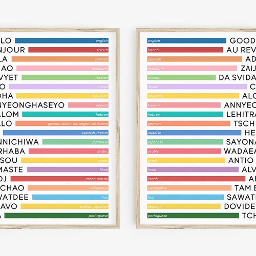 Set of 2 Hello & Goodbye in Different Languages Colourful - Etsy