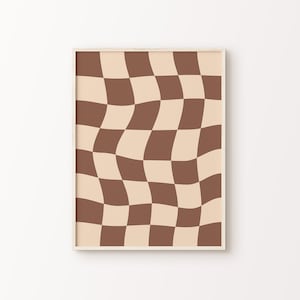 Brown Beige Wavy Checker Print Checkerboard Groovy Trendy Retro Boho ...