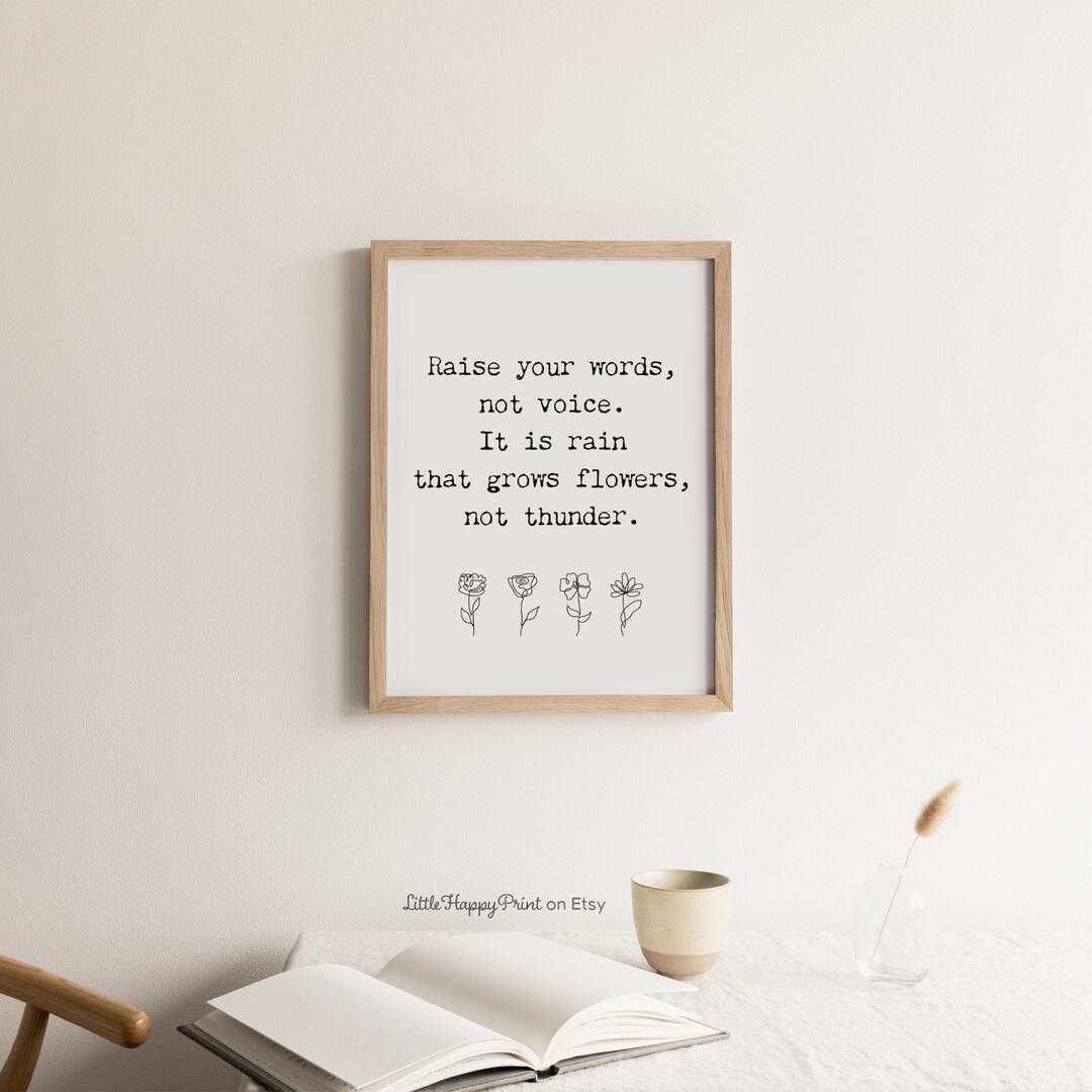 Raise Your Words Not Voice Rumi Zitat Kunstdruck Blumen Line Art Poesie ...