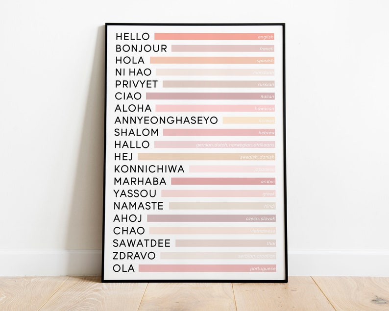 Set of 2 Hello & Goodbye in Different Languages Print Neutral | Etsy