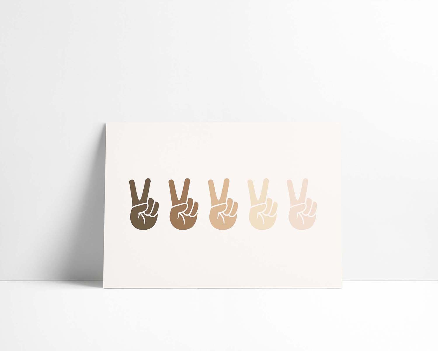 Diversity Art Print Peace Sign Fingers Hands Equality Inclusive Multi ...