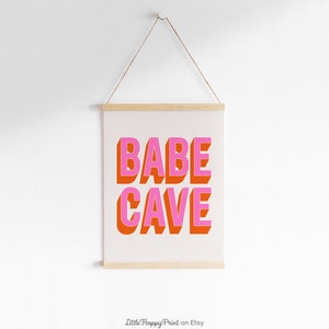Babe Cave Print Pink Orange Beige Retro Girl Boss Office Feminist Female Empowerment Quote ...
