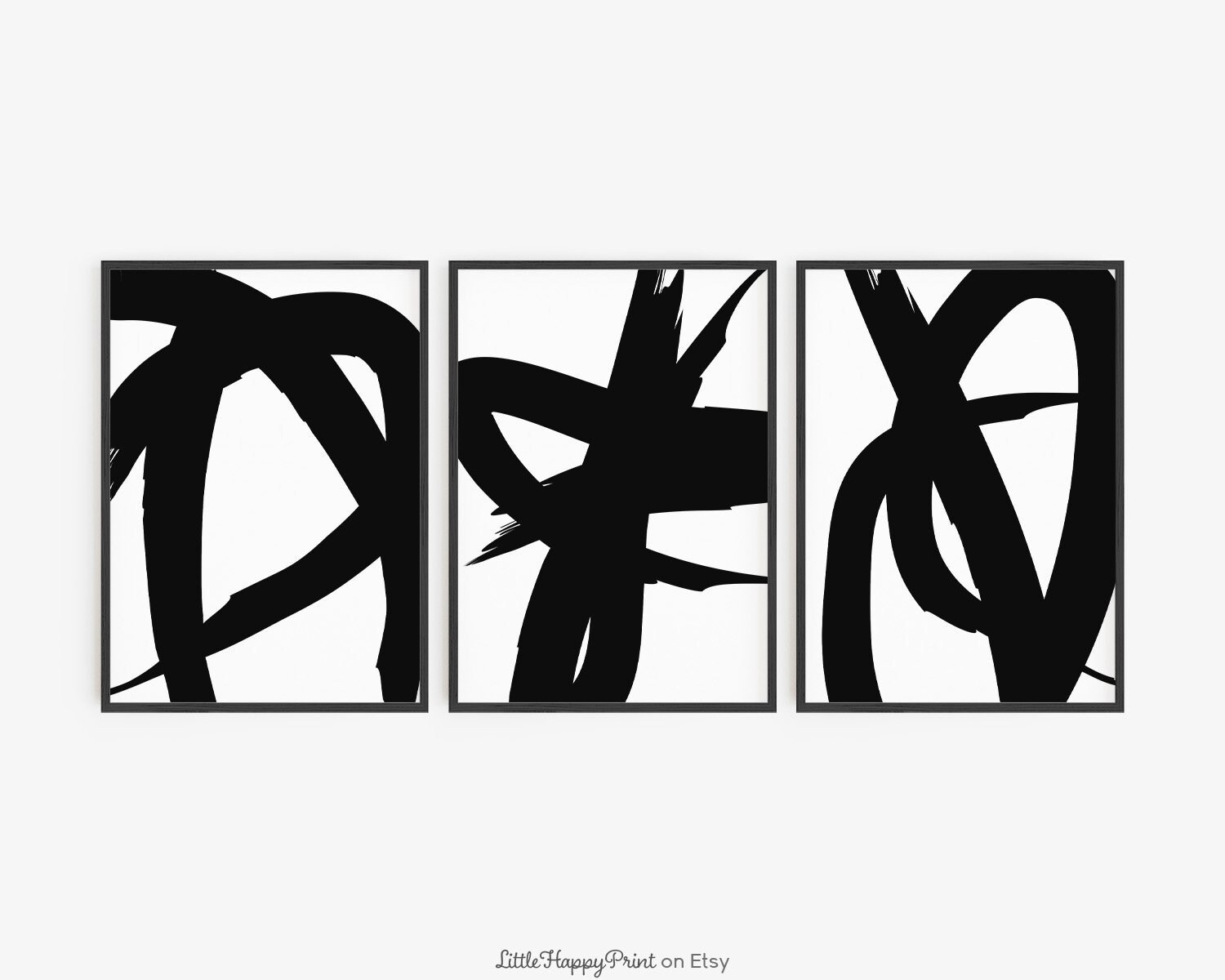 Set of 3 Abstract Scribble Art Prints Black Paint Strokes - Etsy UK