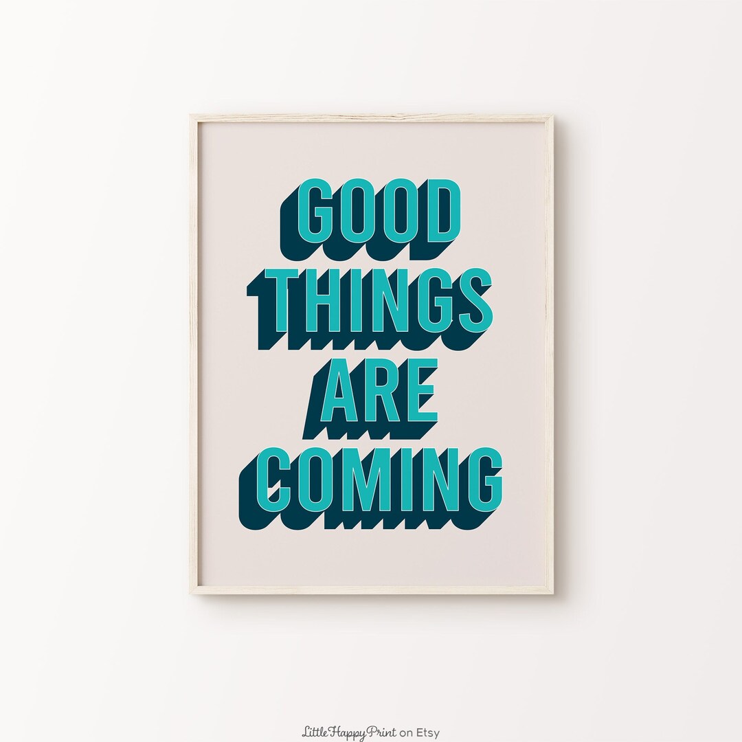 Gute Dinge kommen Druck Blau Marine Beige Maximalist Eklektisch Funky ...