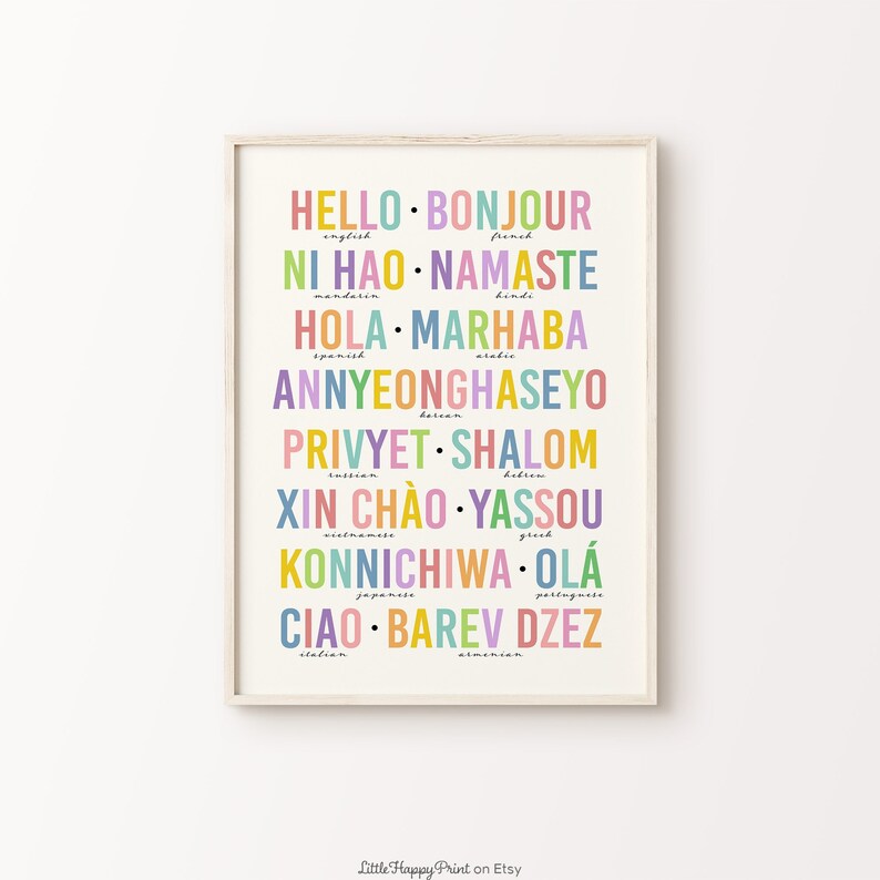 Hello in Different Languages Print Colourful Rainbow - Etsy