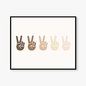 Diversity Art Print Peace Sign Fingers Hands Equality Inclusive Multi ...