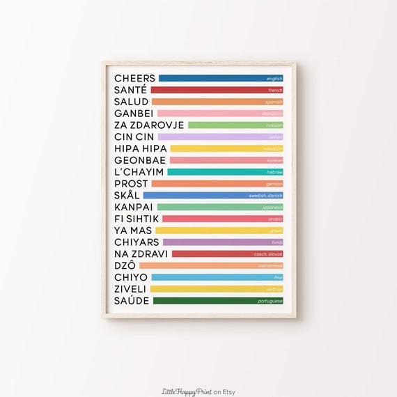 Cheers in Different Languages Print Colourful Typography Fun - Etsy