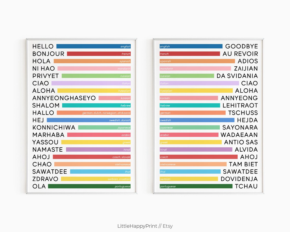 Set of 2 Hello & Goodbye in Different Languages Colourful | Etsy