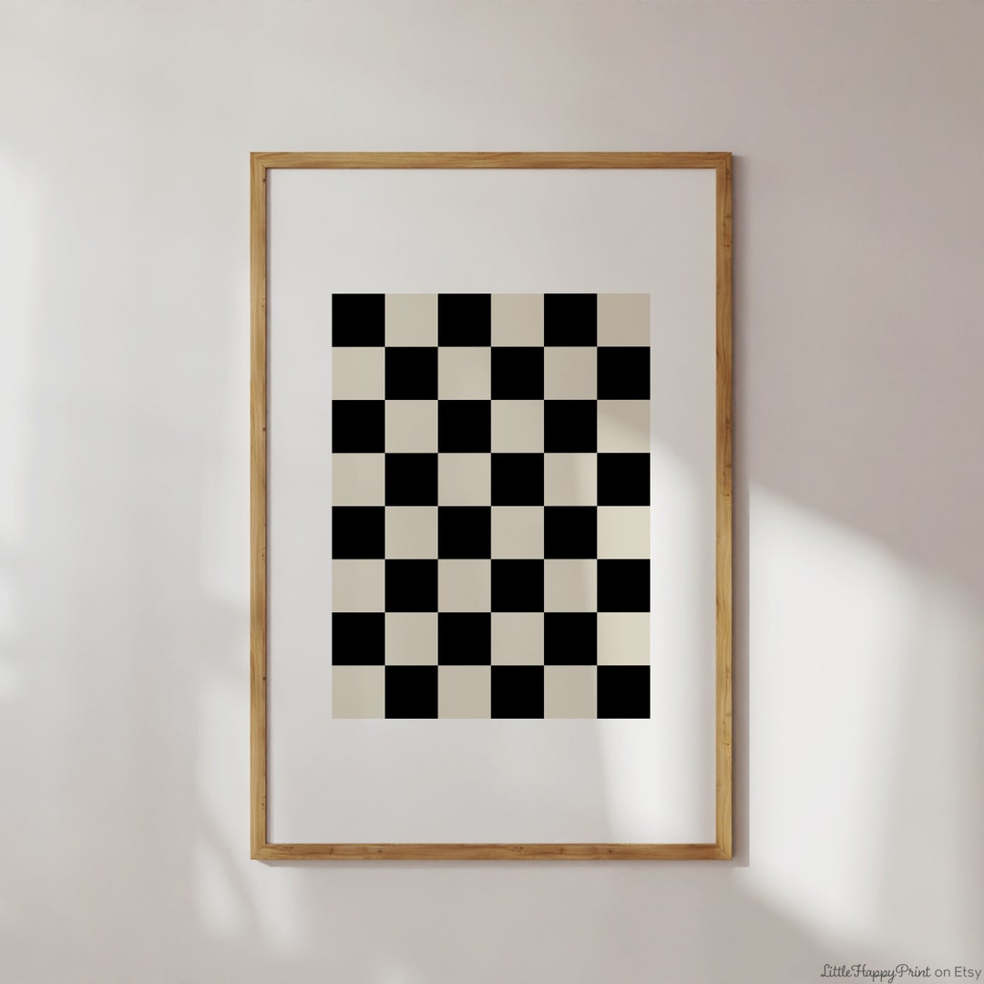 Checkers Black Beige White Print | Abstract Checkerboard Groovy Trendy ...