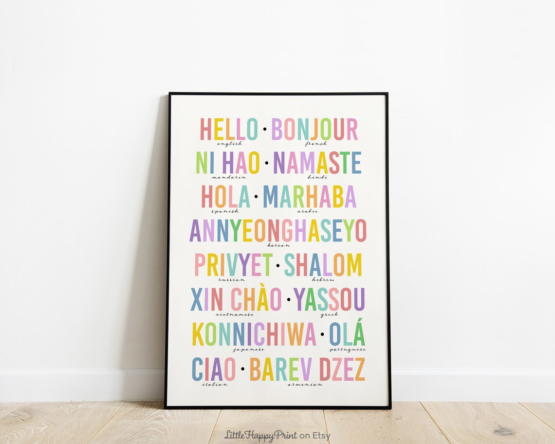 Hello in Different Languages Print Colourful Rainbow - Etsy