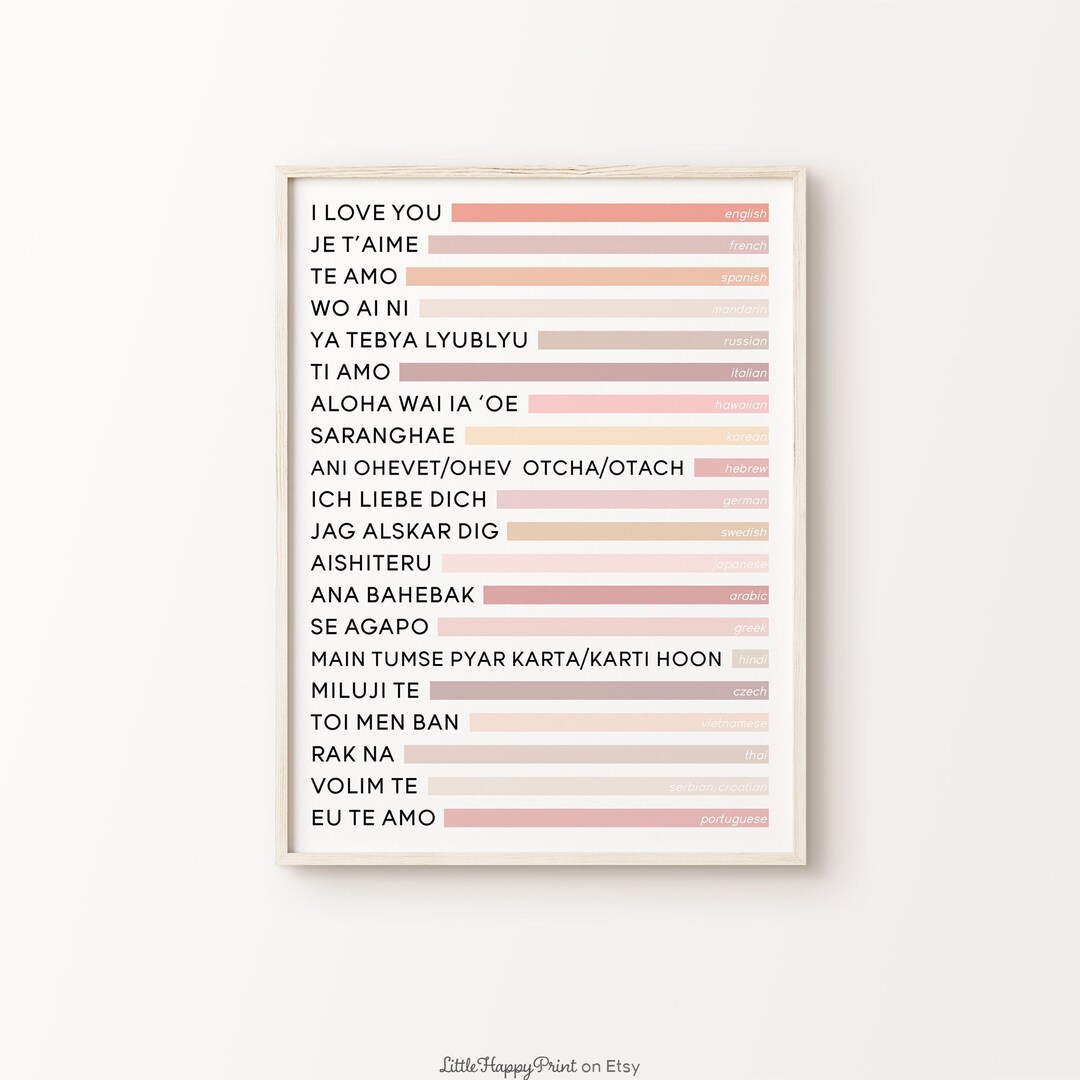 I Love You in Different Languages Print | Pink Beige Nursery Kids Room ...