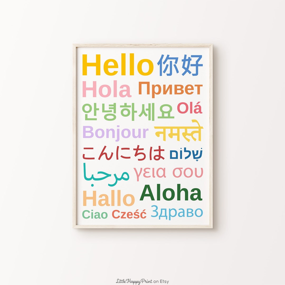 Hello in Different Languages Print Typography Entryway Travel Gift ...
