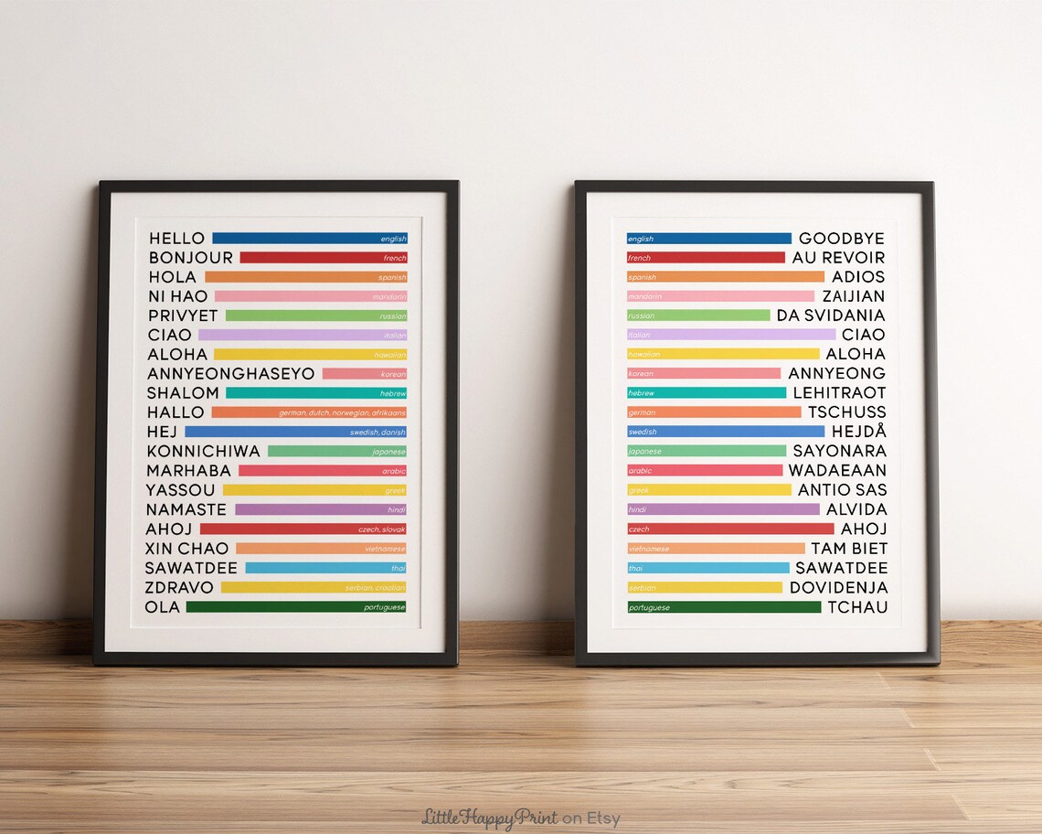 Set of 2 Hello & Goodbye in Different Languages Colourful - Etsy