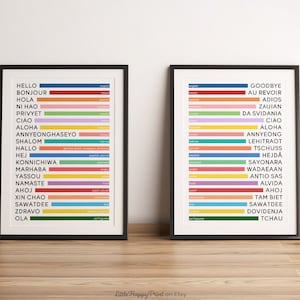 Set of 2 Hello & Goodbye in Different Languages | Colourful Typography ...