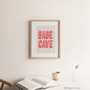 Babe Cave Print Pink Orange Beige Retro Girl Boss Office Feminist Female Empowerment Quote ...