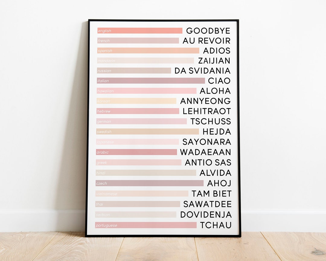 Goodbye in Different Languages Print | Pink Beige Typography Entryway ...